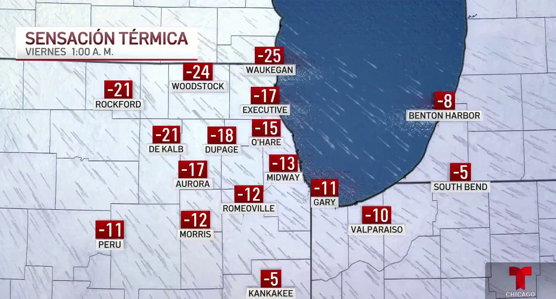 Mapa: Áreas más frías y sensaciones térmicas extremas en Chicago ...